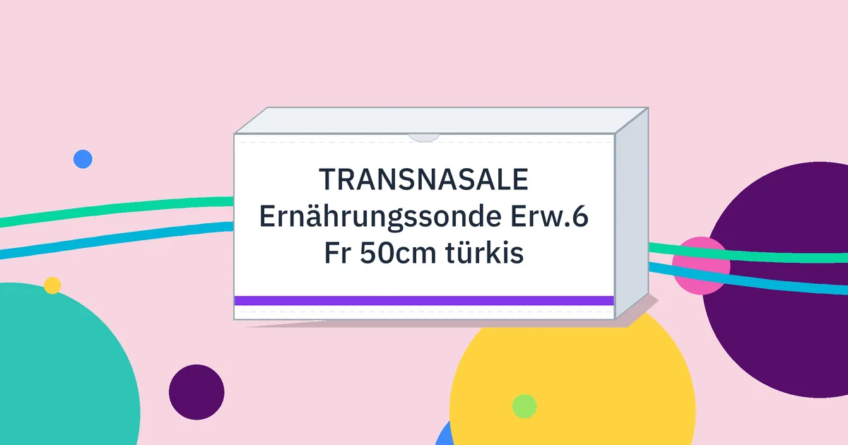 Symbolbild: Packung mit der Aufschrift TRANSNASALE Ernährungssonde Erw.6 Fr 50cm türkis (PZN 19996982) – Verfügbarkeit und Bezug in Apotheken in Frankfurt am Main