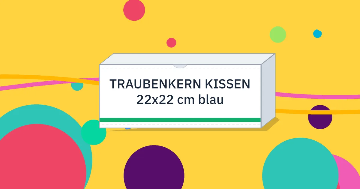 Symbolbild: Packung mit der Aufschrift TRAUBENKERN KISSEN 22x22 cm blau (PZN 02762116) – Verfügbarkeit und Bezug in Apotheken in Frankfurt am Main