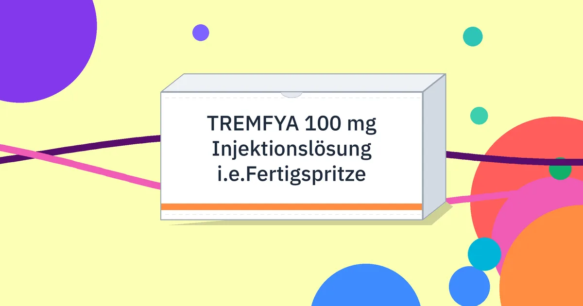 Symbolbild: Packung mit der Aufschrift TREMFYA 100 mg Injektionslösung i.e.Fertigspritze (PZN 15427193) – Verfügbarkeit und Bezug in Apotheken in Frankfurt am Main
