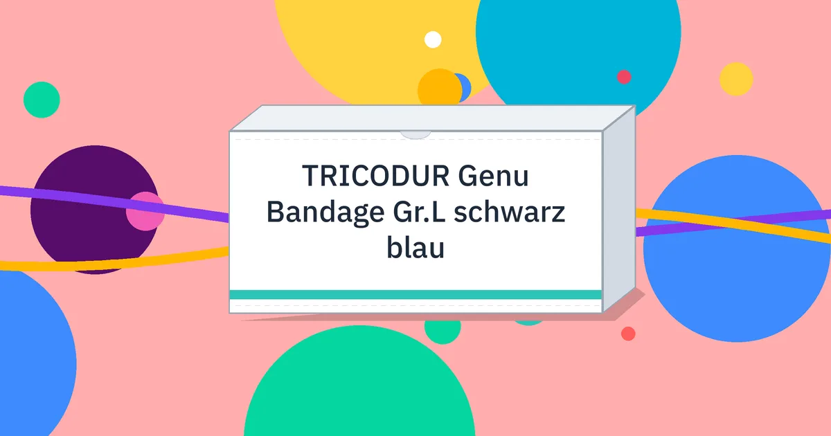 Symbolbild: Packung mit der Aufschrift TRICODUR Genu Bandage Gr.L schwarz blau (PZN 03094214) – Verfügbarkeit und Bezug in Apotheken in Frankfurt am Main