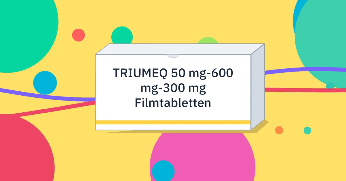 Symbolbild: Packung mit der Aufschrift TRIUMEQ 50 mg-600 mg-300 mg Filmtabletten (PZN 12452500) – Verfügbarkeit und Bezug in Apotheken in Frankfurt am Main