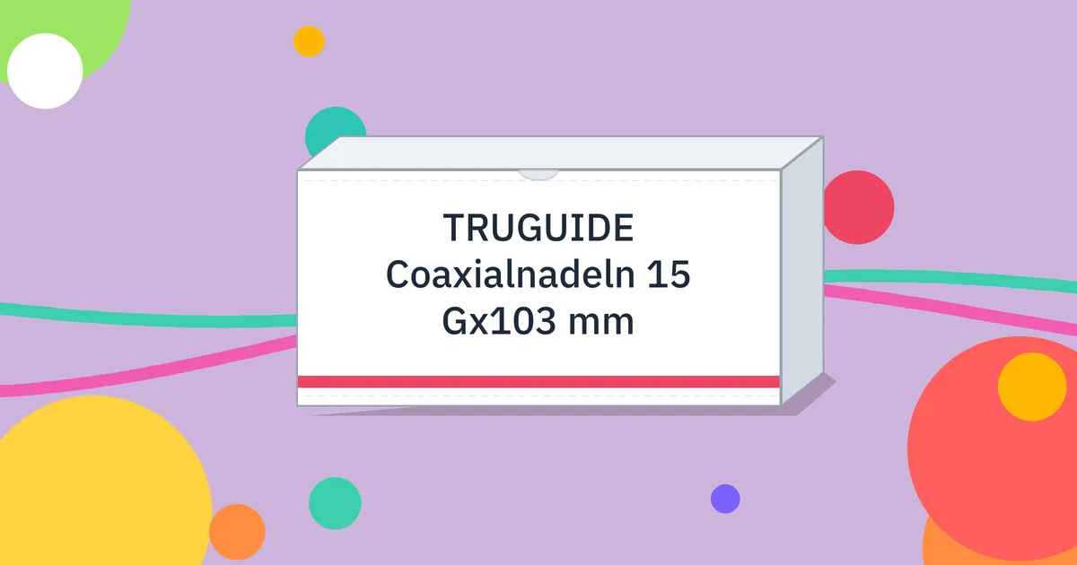 Symbolbild: Packung mit der Aufschrift TRUGUIDE Coaxialnadeln 15 Gx103 mm (PZN 03406116) – Verfügbarkeit und Bezug in Apotheken in Frankfurt am Main