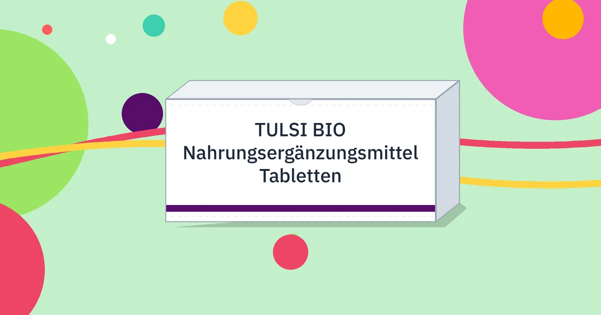 Symbolbild: Packung mit der Aufschrift TULSI BIO Nahrungsergänzungsmittel Tabletten (PZN 10308911) – Verfügbarkeit und Bezug in Apotheken in Frankfurt am Main