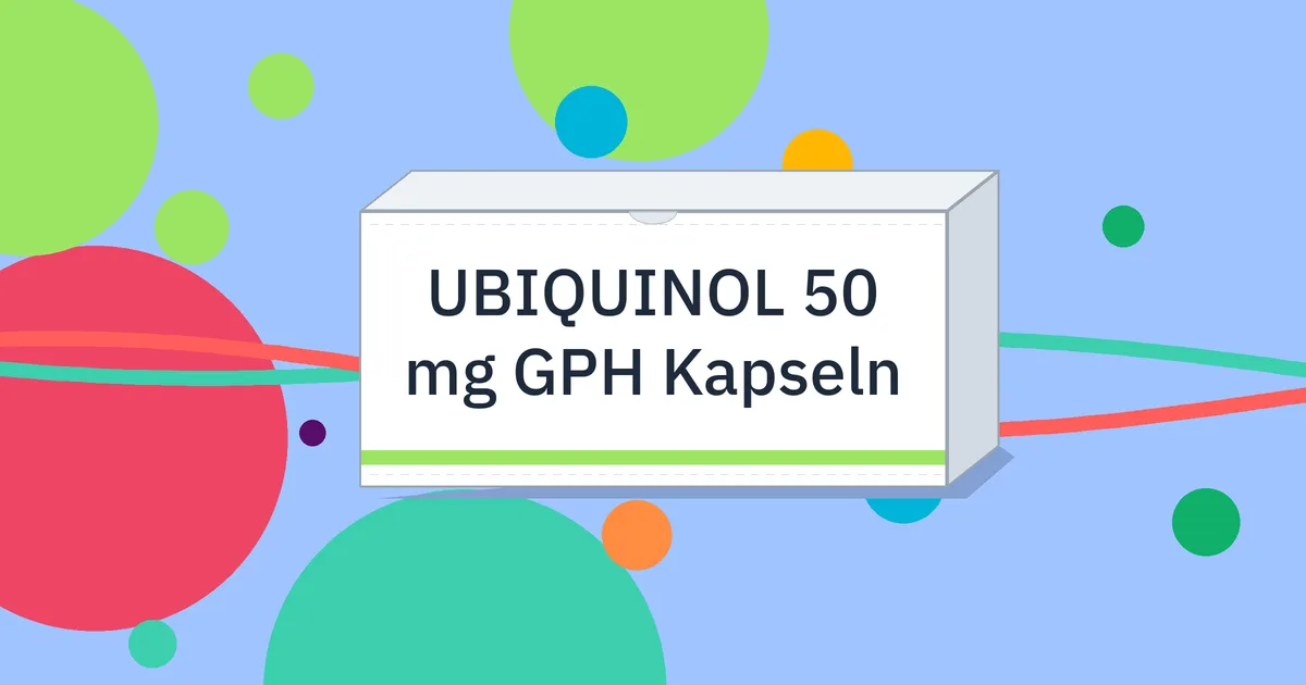 Symbolbild: Packung mit der Aufschrift UBIQUINOL 50 mg GPH Kapseln (PZN 04699907) – Verfügbarkeit und Bezug in Apotheken in Frankfurt am Main