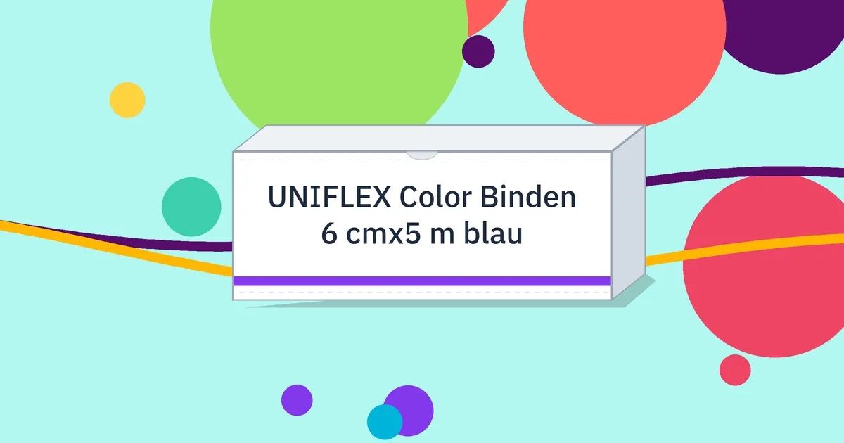 Symbolbild: Packung mit der Aufschrift UNIFLEX Color Binden 6 cmx5 m blau (PZN 13870895) – Verfügbarkeit und Bezug in Apotheken in Frankfurt am Main
