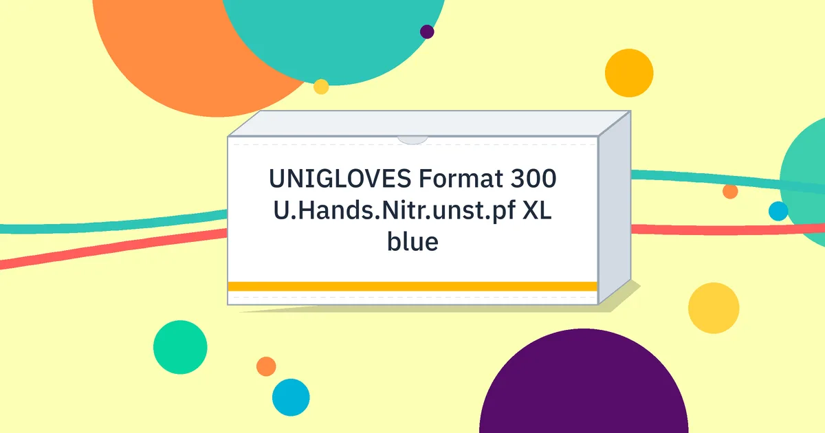 Symbolbild: Packung mit der Aufschrift UNIGLOVES Format 300 U.Hands.Nitr.unst.pf XL blue (PZN 18100647) – Verfügbarkeit und Bezug in Apotheken in Frankfurt am Main