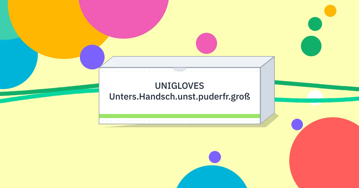 Symbolbild: Packung mit der Aufschrift UNIGLOVES Unters.Handsch.unst.puderfr.groß (PZN 07515842) – Verfügbarkeit und Bezug in Apotheken in Frankfurt am Main