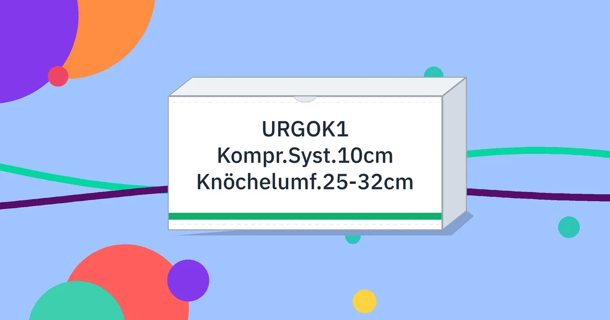Symbolbild: Packung mit der Aufschrift URGOK1 Kompr.Syst.10cm Knöchelumf.25-32cm (PZN 16901231) – Verfügbarkeit und Bezug in Apotheken in Frankfurt am Main
