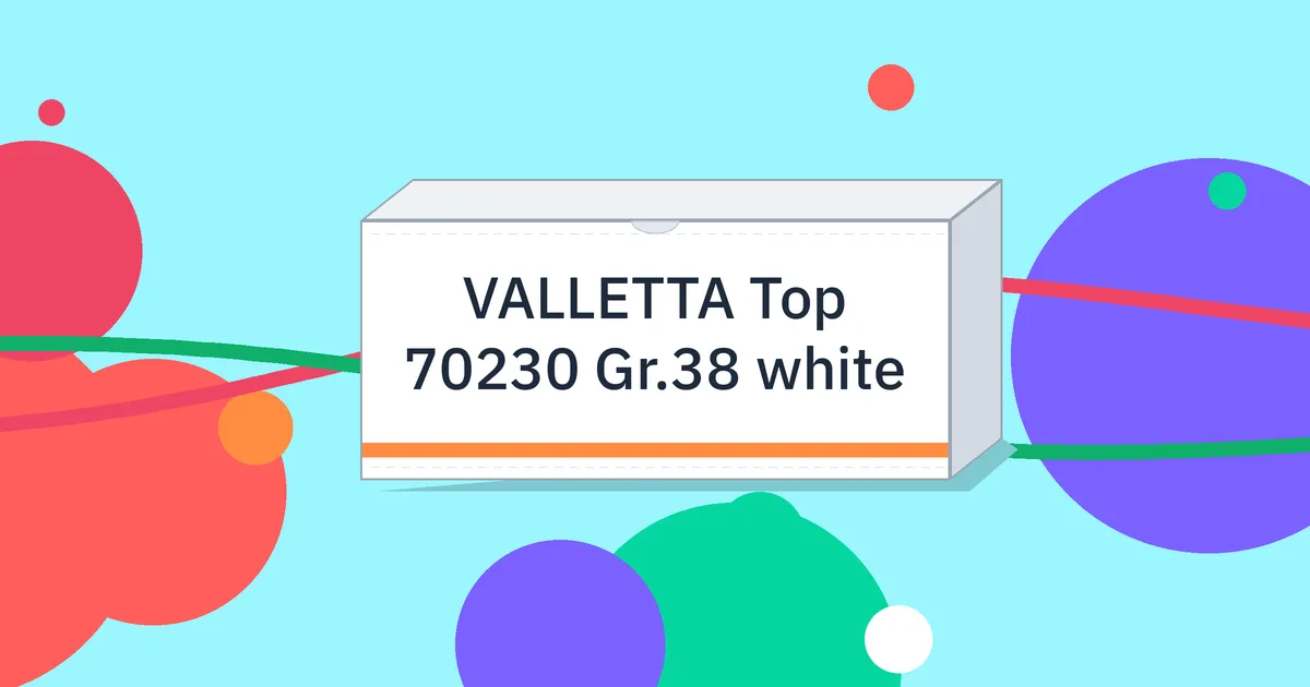 Symbolbild: Packung mit der Aufschrift VALLETTA Top 70230 Gr.38 white (PZN 19182386) – Verfügbarkeit und Bezug in Apotheken in Frankfurt am Main