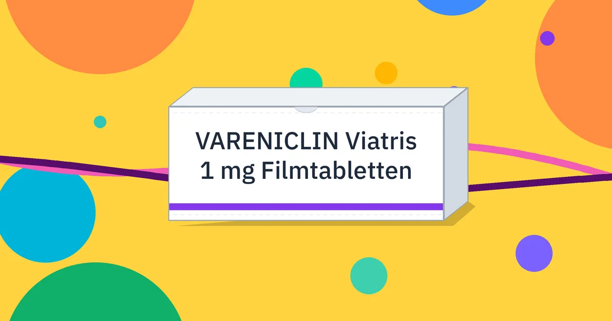 Symbolbild: Packung mit der Aufschrift VARENICLIN Viatris 1 mg Filmtabletten (PZN 20108389) – Verfügbarkeit und Bezug in Apotheken in Frankfurt am Main