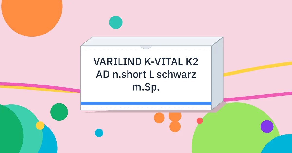 Symbolbild: Packung mit der Aufschrift VARILIND K-VITAL K2 AD n.short L schwarz m.Sp. (PZN 20568168) – Verfügbarkeit und Bezug in Apotheken in Frankfurt am Main