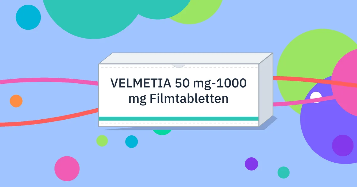 Symbolbild: Packung mit der Aufschrift VELMETIA 50 mg-1000 mg Filmtabletten (PZN 00089945) – Verfügbarkeit und Bezug in Apotheken in Frankfurt am Main