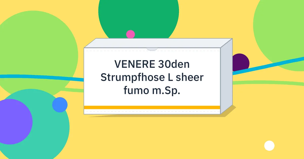 Symbolbild: Packung mit der Aufschrift VENERE 30den Strumpfhose L sheer fumo m.Sp. (PZN 16171956) – Verfügbarkeit und Bezug in Apotheken in Frankfurt am Main