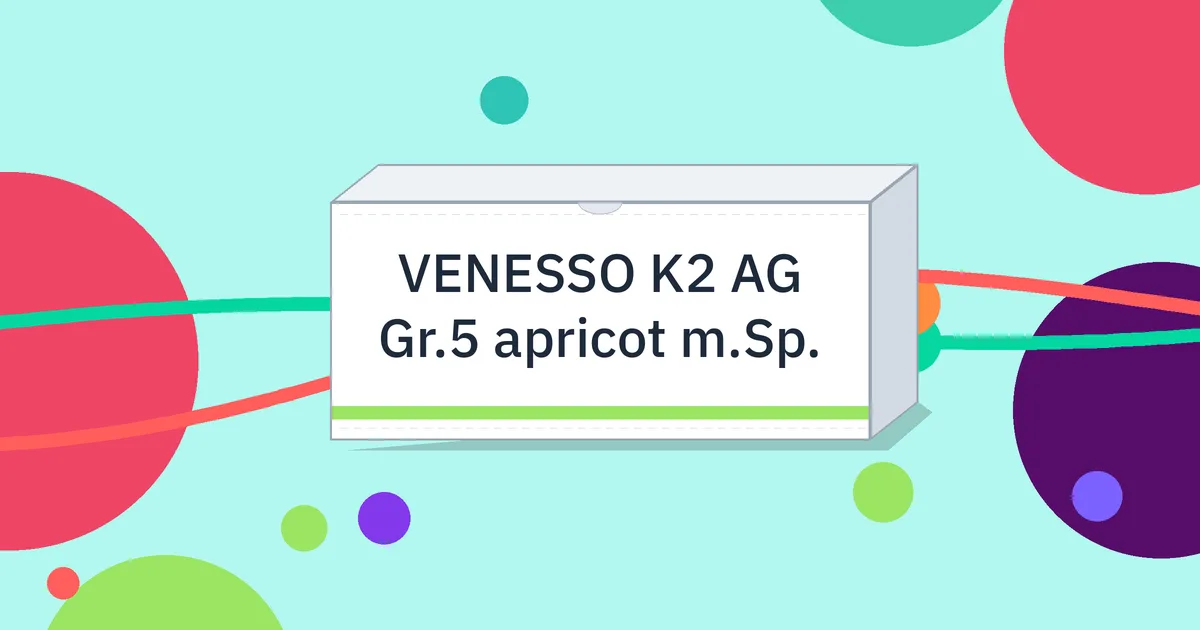 Symbolbild: Packung mit der Aufschrift VENESSO K2 AG Gr.5 apricot m.Sp. (PZN 03275803) – Verfügbarkeit und Bezug in Apotheken in Frankfurt am Main