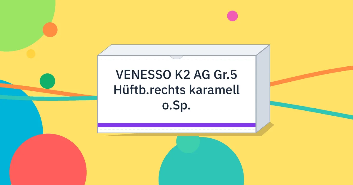 Symbolbild: Packung mit der Aufschrift VENESSO K2 AG Gr.5 Hüftb.rechts karamell o.Sp. (PZN 13761717) – Verfügbarkeit und Bezug in Apotheken in Frankfurt am Main