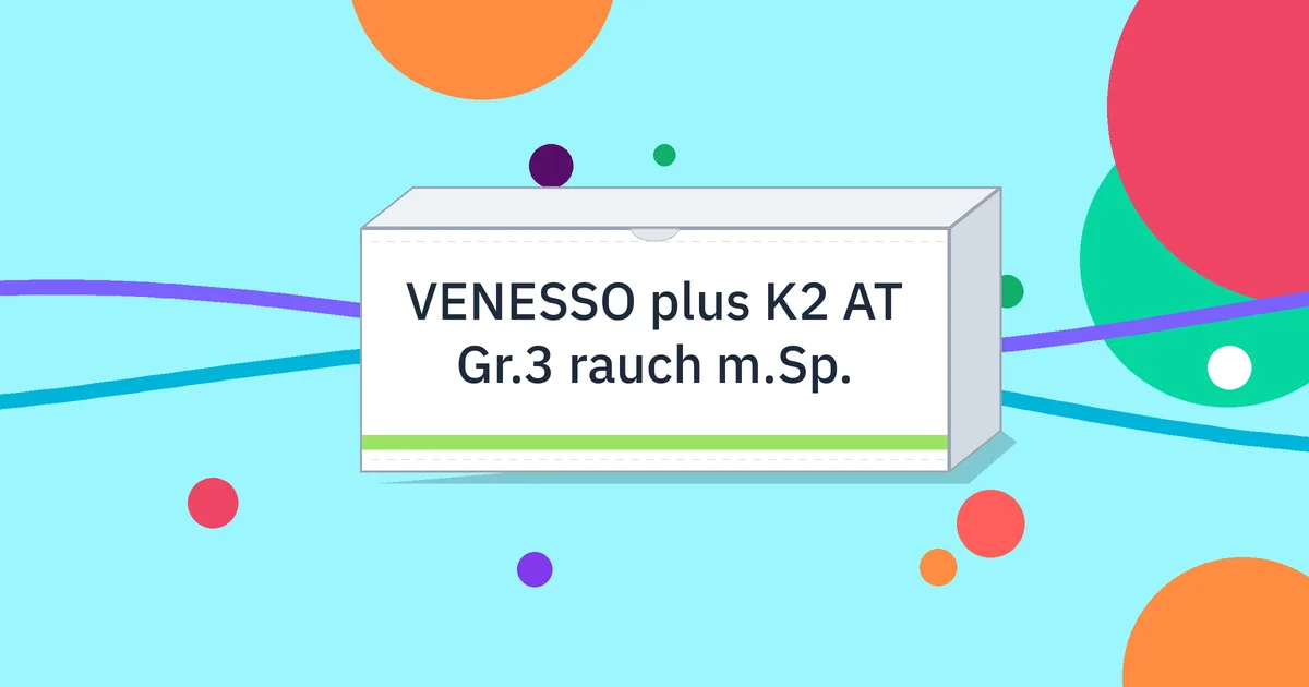 Symbolbild: Packung mit der Aufschrift VENESSO plus K2 AT Gr.3 rauch m.Sp. (PZN 03285776) – Verfügbarkeit und Bezug in Apotheken in Frankfurt am Main