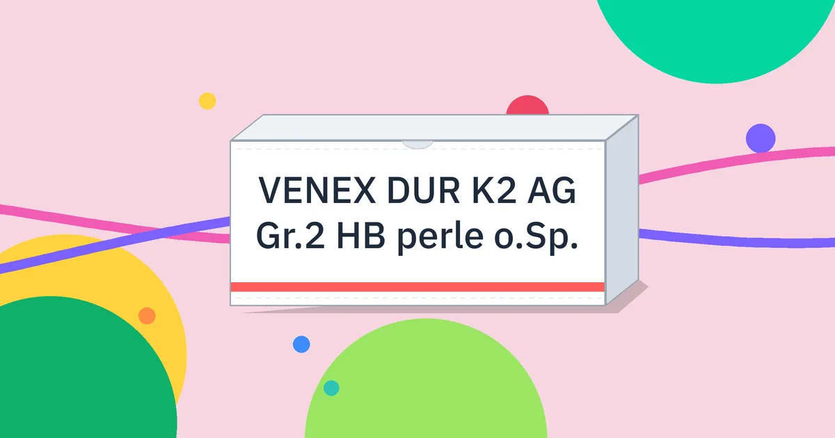 Symbolbild: Packung mit der Aufschrift VENEX DUR K2 AG Gr.2 HB perle o.Sp. (PZN 03220216) – Verfügbarkeit und Bezug in Apotheken in Frankfurt am Main