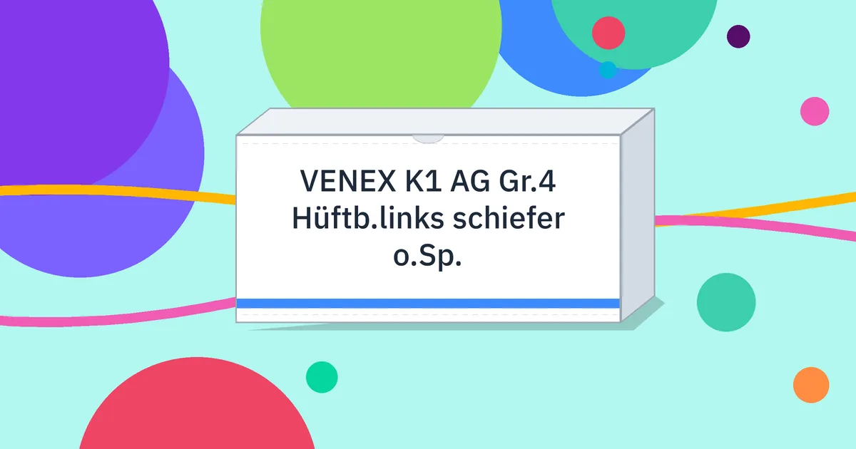 Symbolbild: Packung mit der Aufschrift VENEX K1 AG Gr.4 Hüftb.links schiefer o.Sp. (PZN 03206334) – Verfügbarkeit und Bezug in Apotheken in Frankfurt am Main