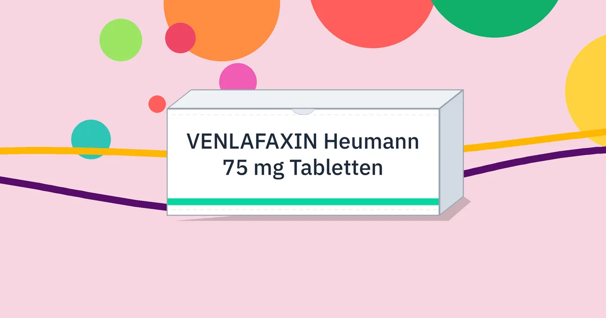 Symbolbild: Packung mit der Aufschrift VENLAFAXIN Heumann 75 mg Tabletten (PZN 09494268) – Verfügbarkeit und Bezug in Apotheken in Frankfurt am Main