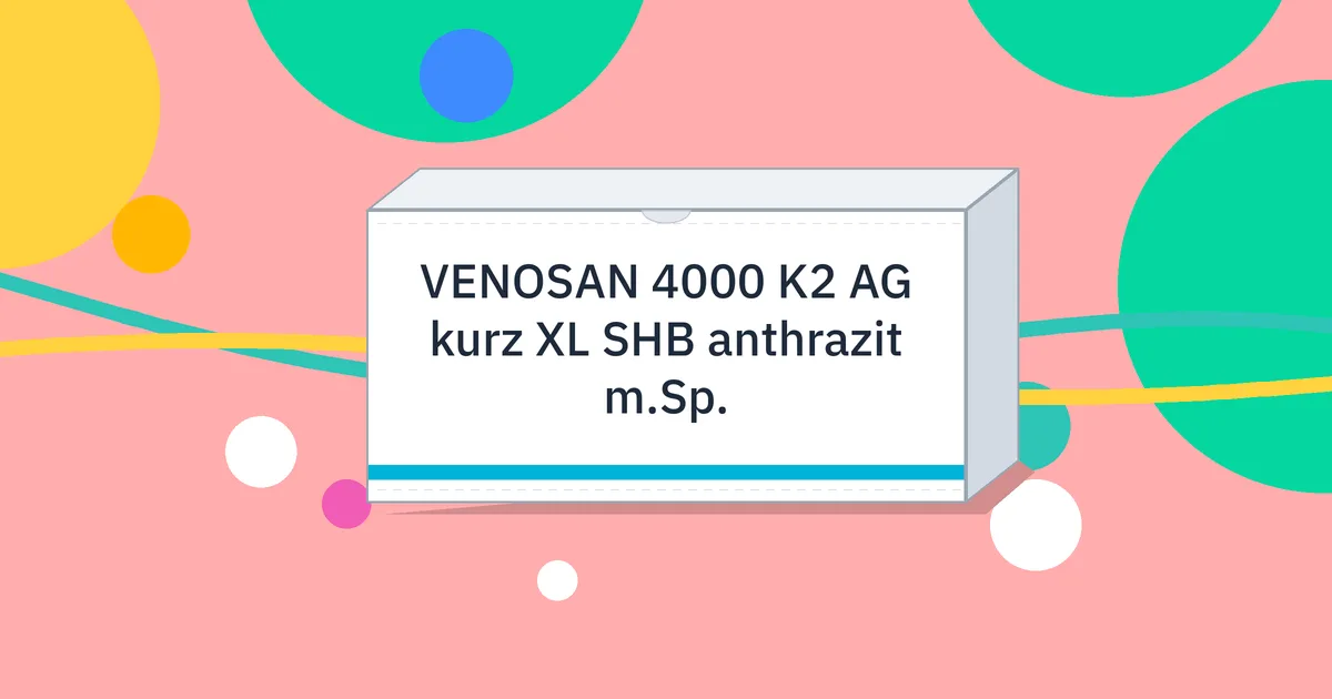 Symbolbild: Packung mit der Aufschrift VENOSAN 4000 K2 AG kurz XL SHB anthrazit m.Sp. (PZN 16601836) – Verfügbarkeit und Bezug in Apotheken in Frankfurt am Main