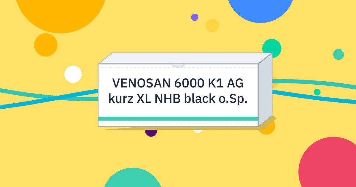 Symbolbild: Packung mit der Aufschrift VENOSAN 6000 K1 AG kurz XL NHB black o.Sp. (PZN 17171757) – Verfügbarkeit und Bezug in Apotheken in Frankfurt am Main