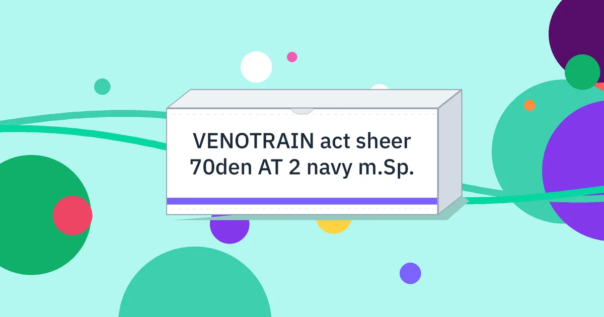 Symbolbild: Packung mit der Aufschrift VENOTRAIN act sheer 70den AT 2 navy m.Sp. (PZN 16206726) – Verfügbarkeit und Bezug in Apotheken in Frankfurt am Main