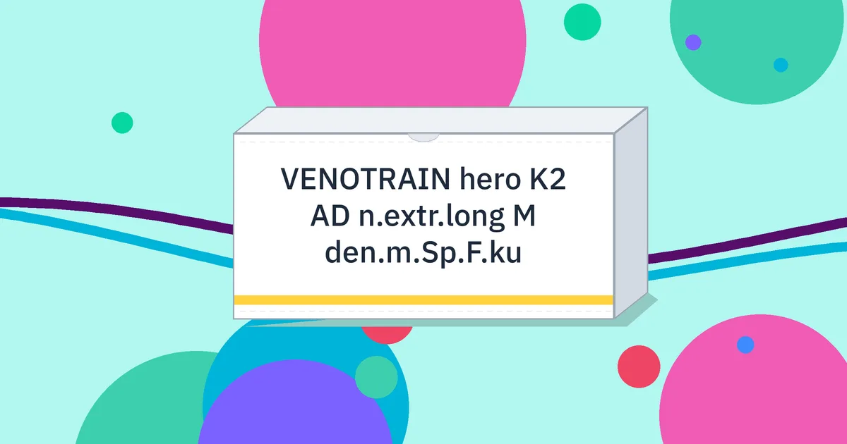 Symbolbild: Packung mit der Aufschrift VENOTRAIN hero K2 AD n.extr.long M den.m.Sp.F.ku (PZN 19190836) – Verfügbarkeit und Bezug in Apotheken in Frankfurt am Main