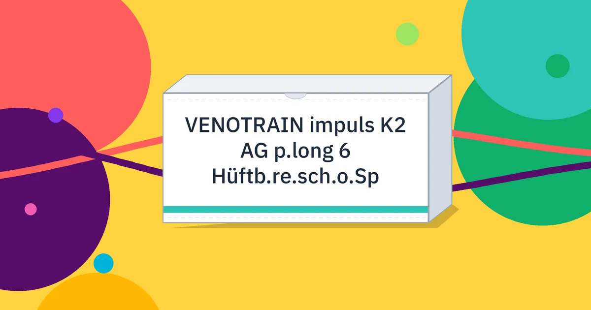 Symbolbild: Packung mit der Aufschrift VENOTRAIN impuls K2 AG p.long 6 Hüftb.re.sch.o.Sp (PZN 10293463) – Verfügbarkeit und Bezug in Apotheken in Frankfurt am Main