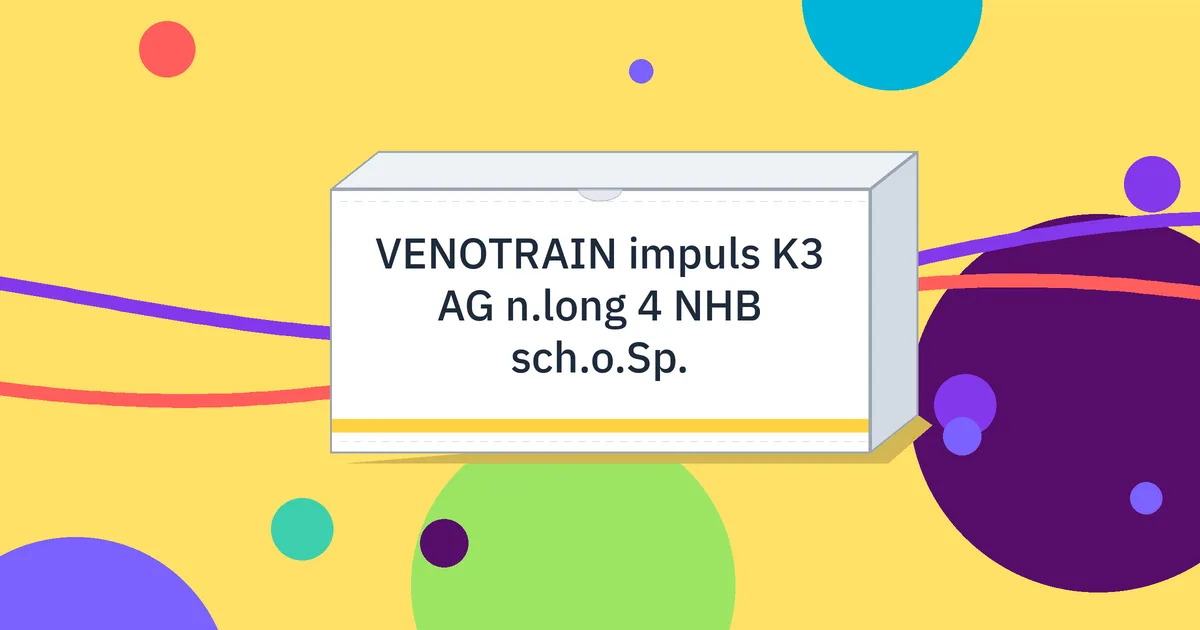 Symbolbild: Packung mit der Aufschrift VENOTRAIN impuls K3 AG n.long 4 NHB sch.o.Sp. (PZN 00540937) – Verfügbarkeit und Bezug in Apotheken in Frankfurt am Main