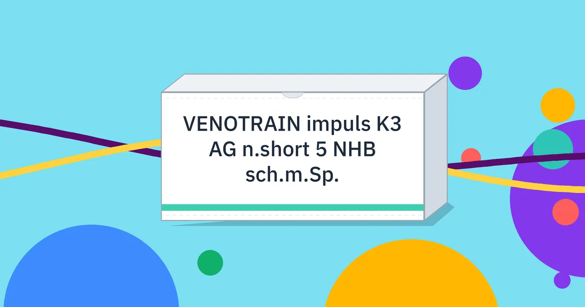 Symbolbild: Packung mit der Aufschrift VENOTRAIN impuls K3 AG n.short 5 NHB sch.m.Sp. (PZN 00522276) – Verfügbarkeit und Bezug in Apotheken in Frankfurt am Main
