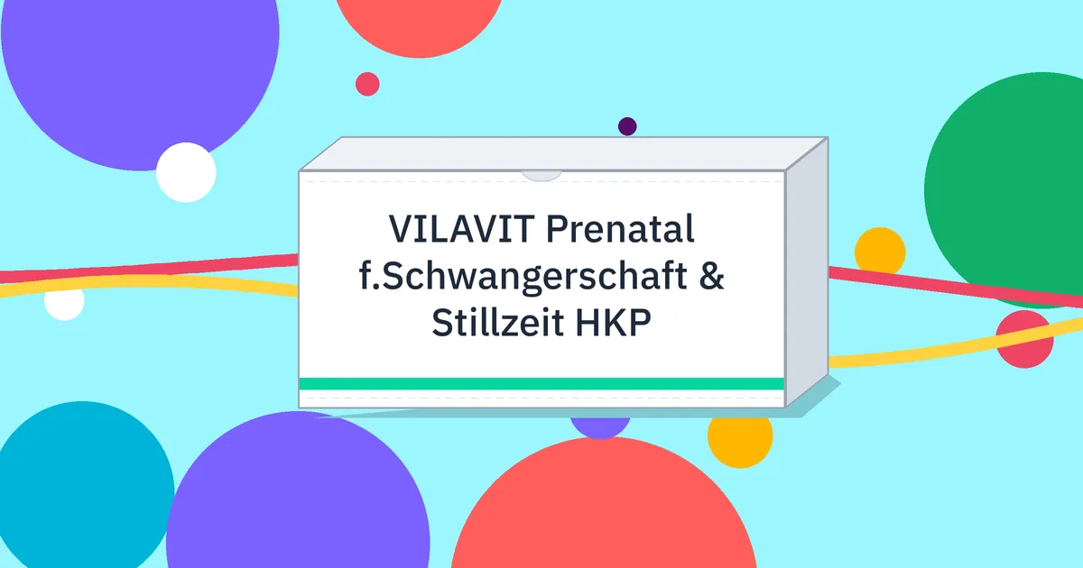 Symbolbild: Packung mit der Aufschrift VILAVIT Prenatal f.Schwangerschaft & Stillzeit HKP (PZN 19631312) – Verfügbarkeit und Bezug in Apotheken in Frankfurt am Main