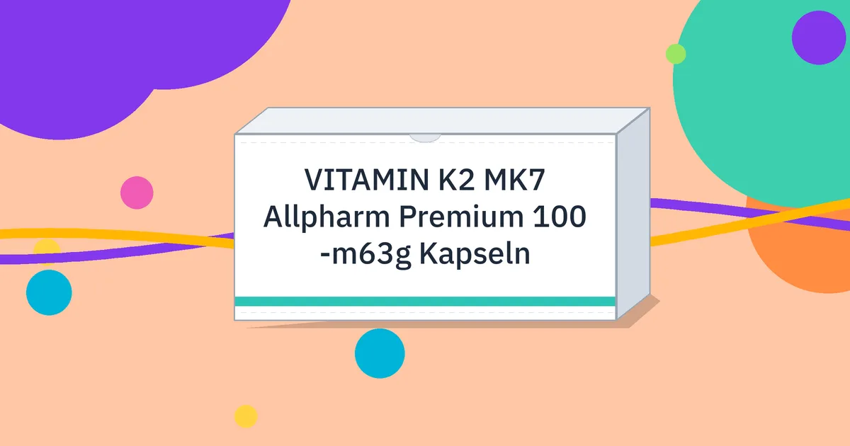 Symbolbild: Packung mit der Aufschrift VITAMIN K2 MK7 Allpharm Premium 100 -m63g Kapseln (PZN 12602141) – Verfügbarkeit und Bezug in Apotheken in Frankfurt am Main