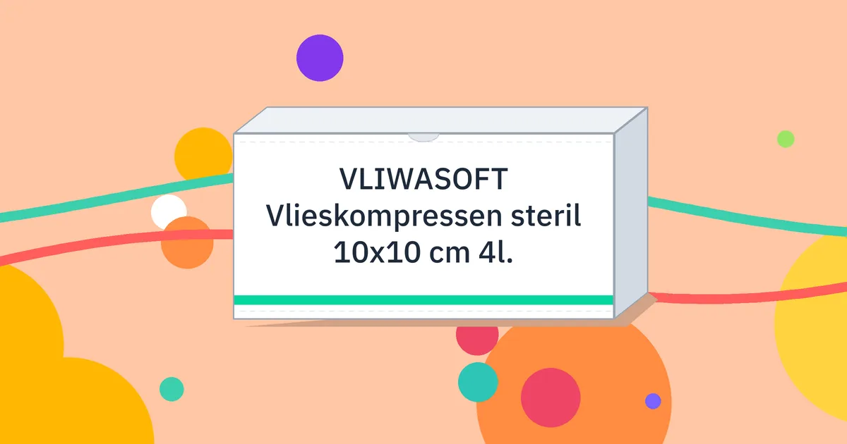 Symbolbild: Packung mit der Aufschrift VLIWASOFT Vlieskompressen steril 10x10 cm 4l. (PZN 20168428) – Verfügbarkeit und Bezug in Apotheken in Frankfurt am Main