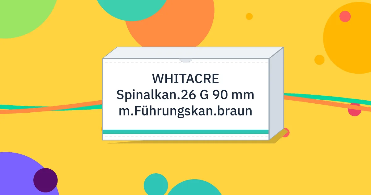 Symbolbild: Packung mit der Aufschrift WHITACRE Spinalkan.26 G 90 mm m.Führungskan.braun (PZN 00864002) – Verfügbarkeit und Bezug in Apotheken in Frankfurt am Main
