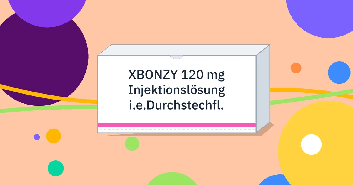 Symbolbild: Packung mit der Aufschrift XBONZY 120 mg Injektionslösung i.e.Durchstechfl. (PZN 19922624) – Verfügbarkeit und Bezug in Apotheken in Frankfurt am Main