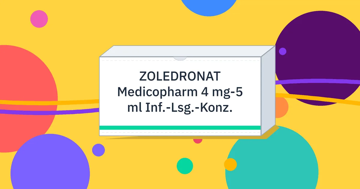 Symbolbild: Packung mit der Aufschrift ZOLEDRONAT Medicopharm 4 mg-5 ml Inf.-Lsg.-Konz. (PZN 10037688) – Verfügbarkeit und Bezug in Apotheken in Frankfurt am Main
