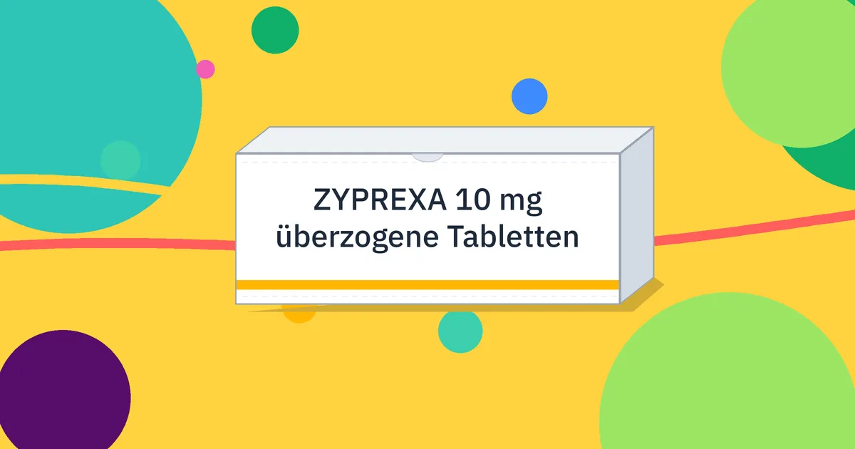 Symbolbild: Packung mit der Aufschrift ZYPREXA 10 mg überzogene Tabletten (PZN 05011563) – Verfügbarkeit und Bezug in Apotheken in Frankfurt am Main