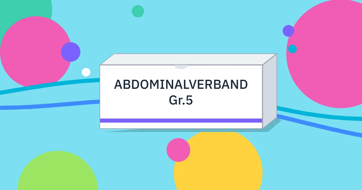 Symbolbild: Packung mit der Aufschrift ABDOMINALVERBAND Gr.5 (PZN 07094458) – Verfügbarkeit und Bezug in Apotheken in Frankfurt am Main