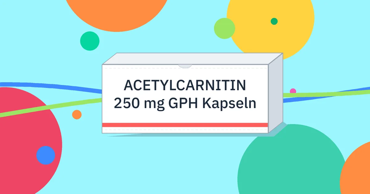 Symbolbild: Packung mit der Aufschrift ACETYLCARNITIN 250 mg GPH Kapseln (PZN 09681065) – Verfügbarkeit und Bezug in Apotheken in Frankfurt am Main