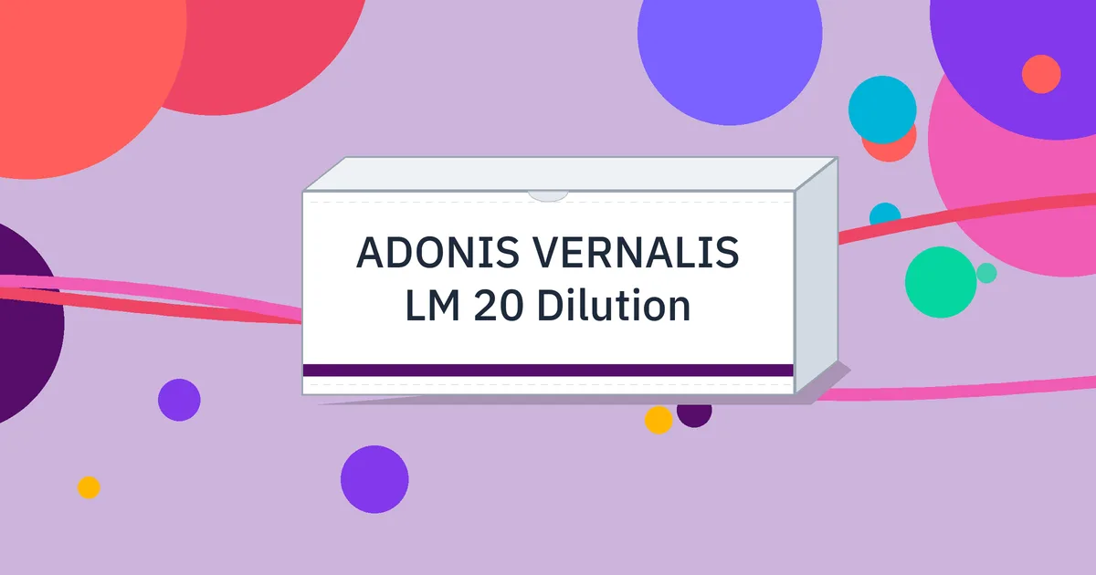 Symbolbild: Packung mit der Aufschrift ADONIS VERNALIS LM 20 Dilution (PZN 12755034) – Verfügbarkeit und Bezug in Apotheken in Frankfurt am Main