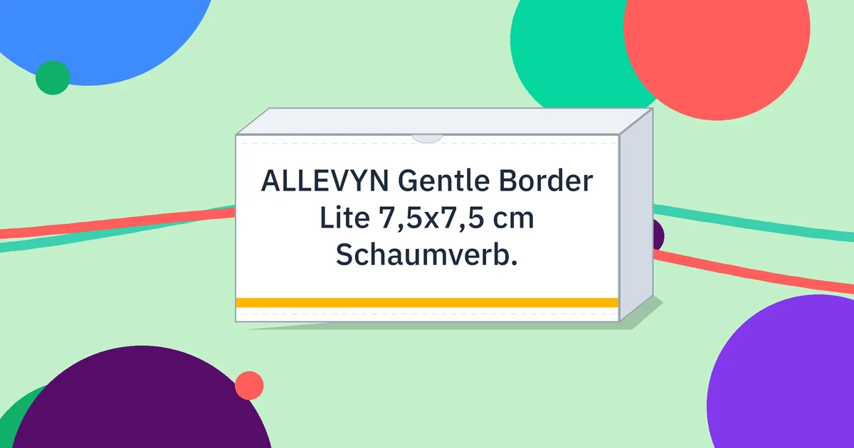 Symbolbild: Packung mit der Aufschrift ALLEVYN Gentle Border Lite 7,5x7,5 cm Schaumverb. (PZN 17163539) – Verfügbarkeit und Bezug in Apotheken in Frankfurt am Main
