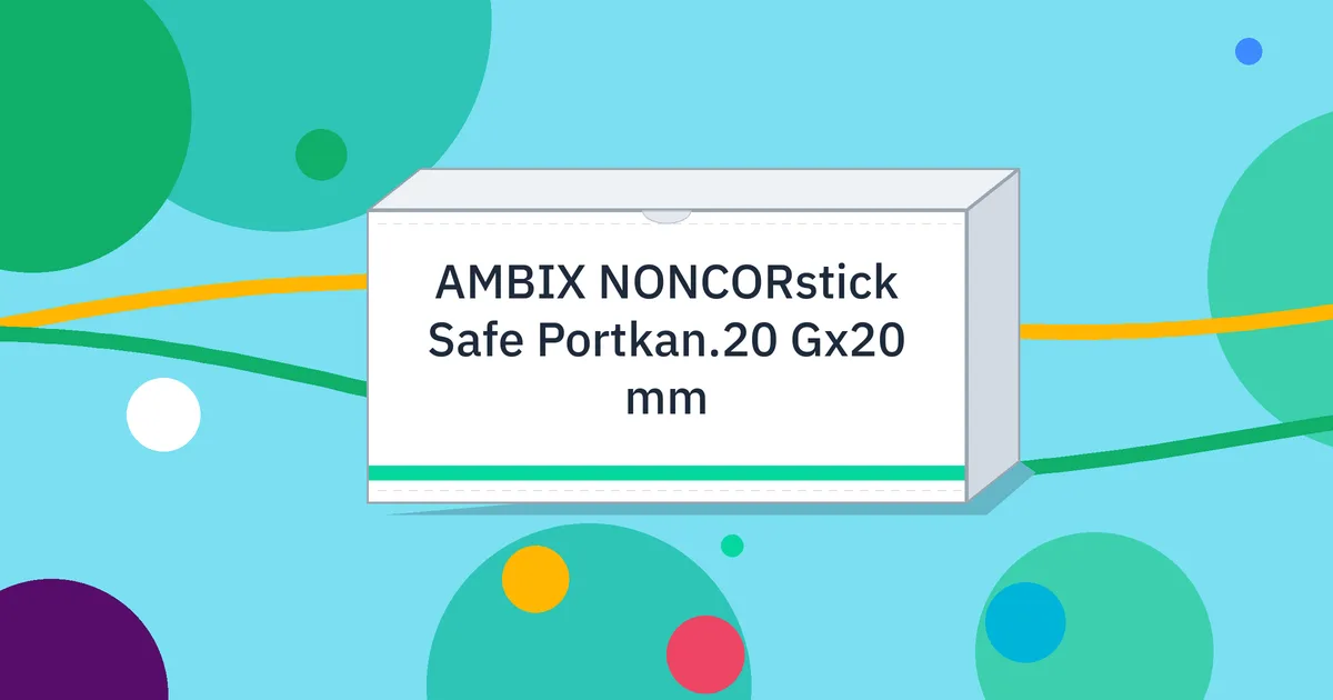 Symbolbild: Packung mit der Aufschrift AMBIX NONCORstick Safe Portkan.20 Gx20 mm (PZN 10048918) – Verfügbarkeit und Bezug in Apotheken in Frankfurt am Main