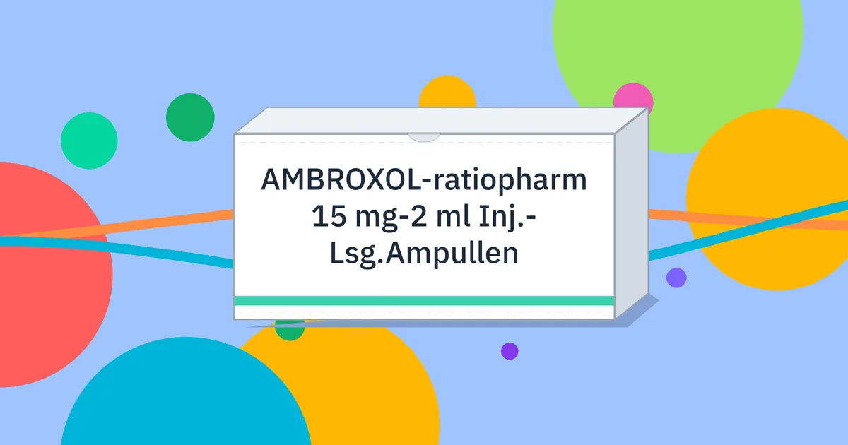 Symbolbild: Packung mit der Aufschrift AMBROXOL-ratiopharm 15 mg-2 ml Inj.-Lsg.Ampullen (PZN 03355873) – Verfügbarkeit und Bezug in Apotheken in Frankfurt am Main