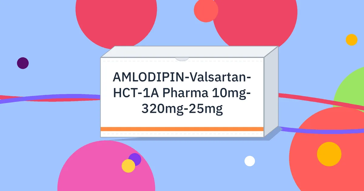 Symbolbild: Packung mit der Aufschrift AMLODIPIN-Valsartan-HCT-1A Pharma 10mg-320mg-25mg (PZN 16003288) – Verfügbarkeit und Bezug in Apotheken in Frankfurt am Main