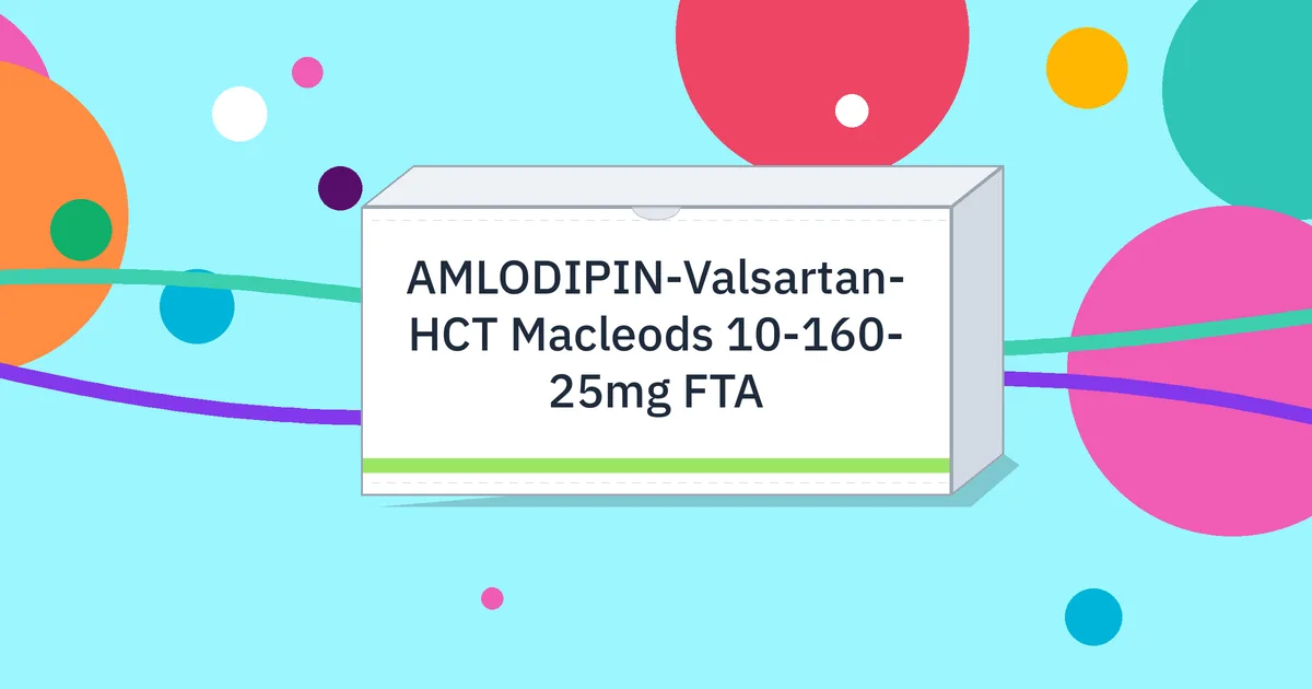 Symbolbild: Packung mit der Aufschrift AMLODIPIN-Valsartan-HCT Macleods 10-160-25mg FTA (PZN 20410102) – Verfügbarkeit und Bezug in Apotheken in Frankfurt am Main
