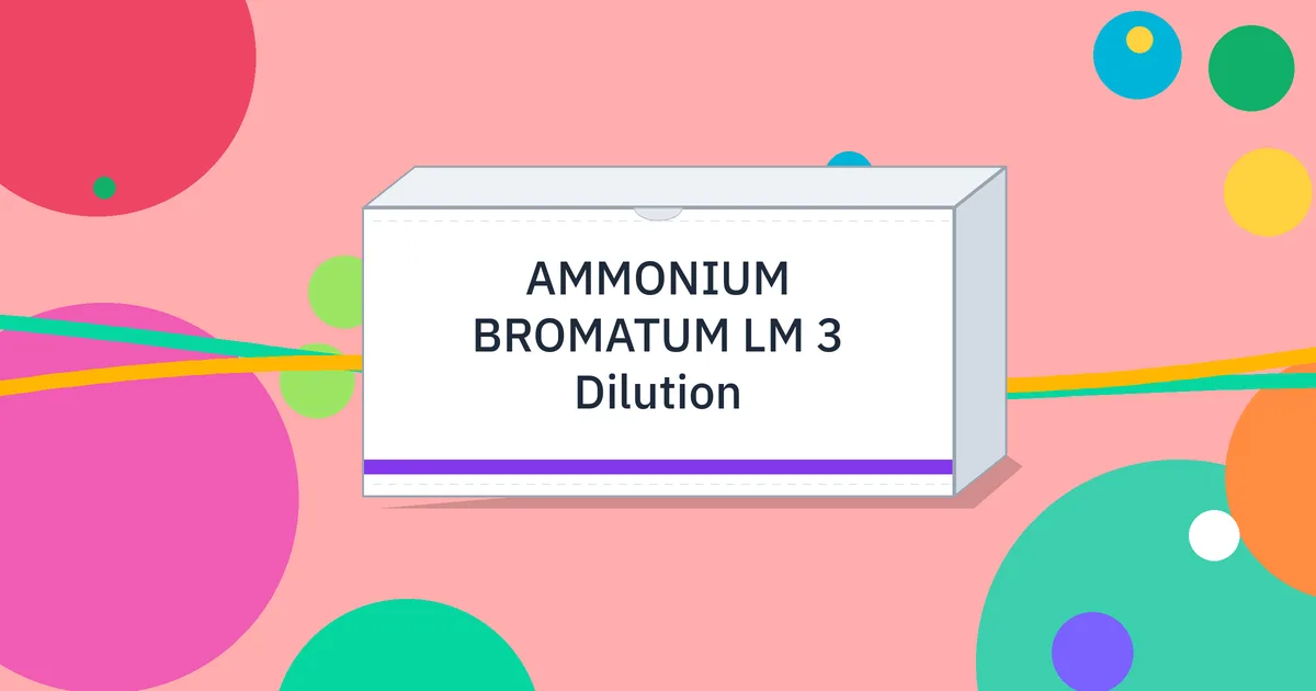 Symbolbild: Packung mit der Aufschrift AMMONIUM BROMATUM LM 3 Dilution (PZN 13320290) – Verfügbarkeit und Bezug in Apotheken in Frankfurt am Main