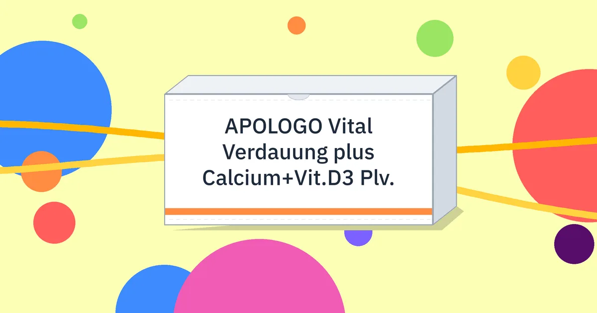 Symbolbild: Packung mit der Aufschrift APOLOGO Vital Verdauung plus Calcium+Vit.D3 Plv. (PZN 10314573) – Verfügbarkeit und Bezug in Apotheken in Frankfurt am Main
