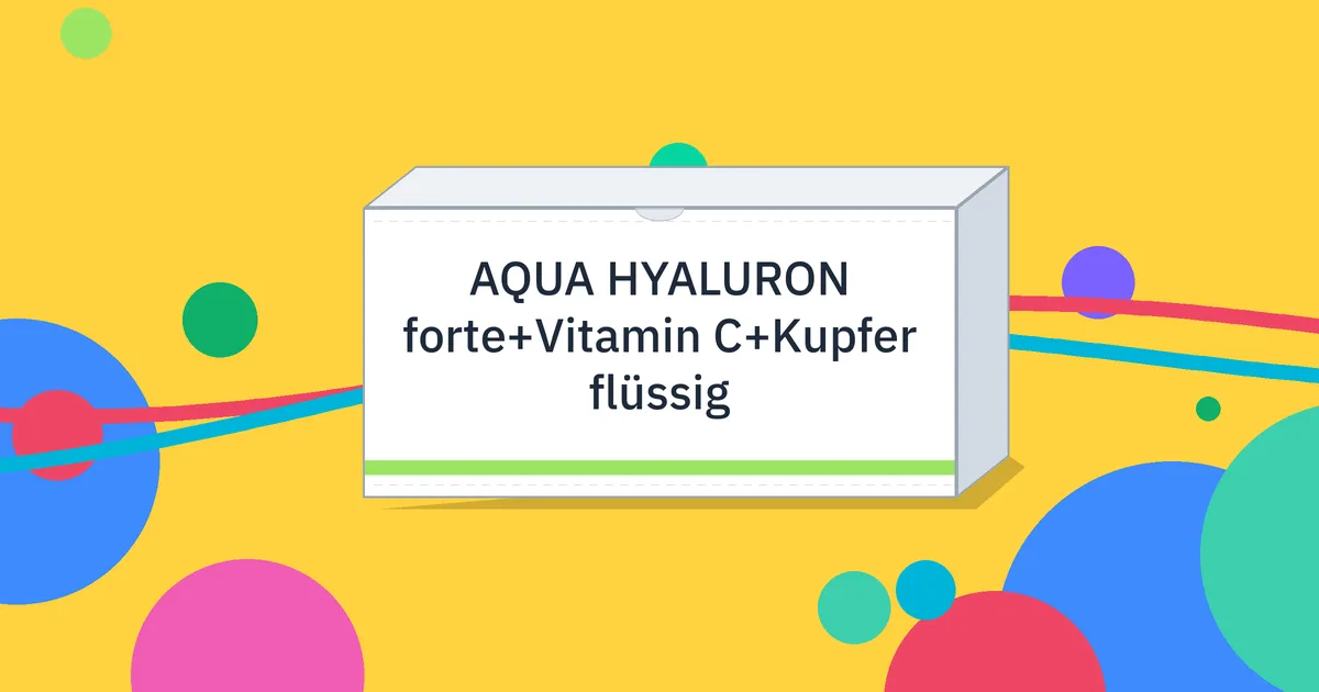 Symbolbild: Packung mit der Aufschrift AQUA HYALURON forte+Vitamin C+Kupfer flüssig (PZN 15247077) – Verfügbarkeit und Bezug in Apotheken in Frankfurt am Main