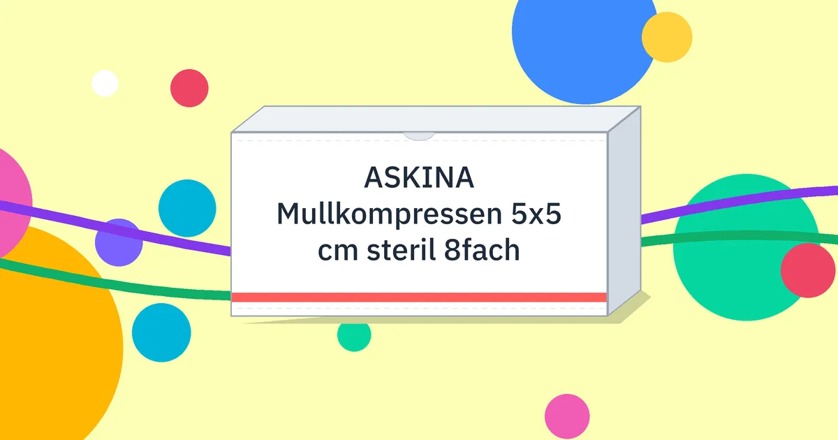 Symbolbild: Packung mit der Aufschrift ASKINA Mullkompressen 5x5 cm steril 8fach (PZN 12735706) – Verfügbarkeit und Bezug in Apotheken in Frankfurt am Main