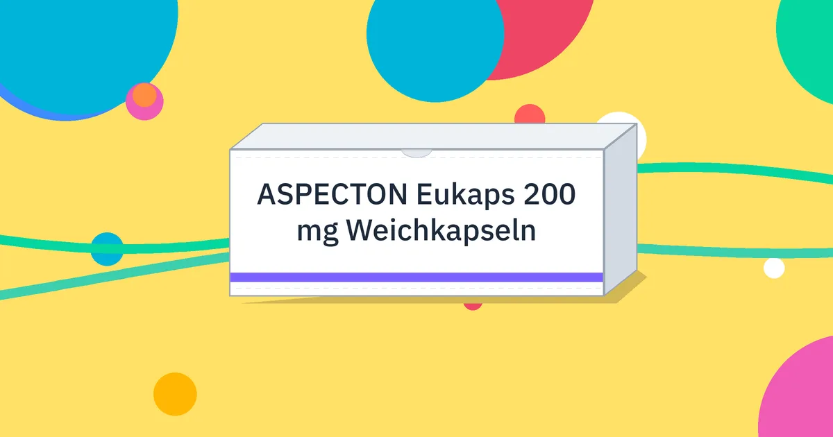 Symbolbild: Packung mit der Aufschrift ASPECTON Eukaps 200 mg Weichkapseln (PZN 06149134) – Verfügbarkeit und Bezug in Apotheken in Frankfurt am Main